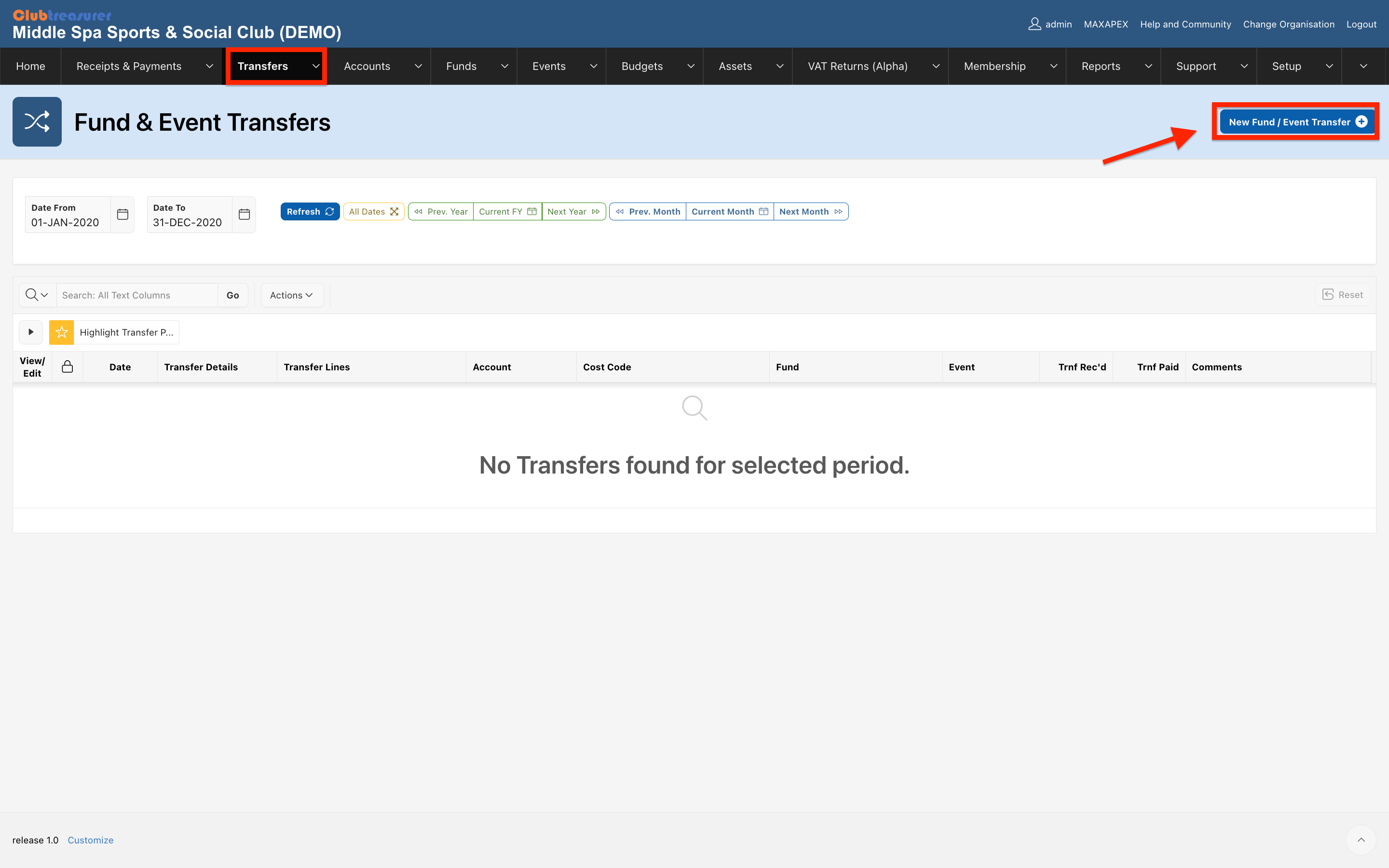 Fund Transfers - Clubtreasurer Community